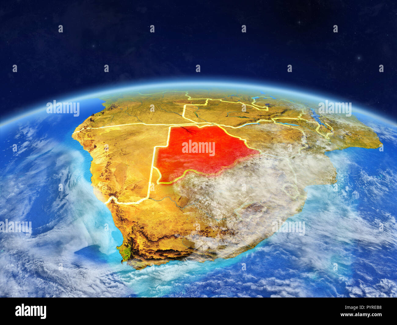 Botswana on planet Earth with country borders and highly detailed ...