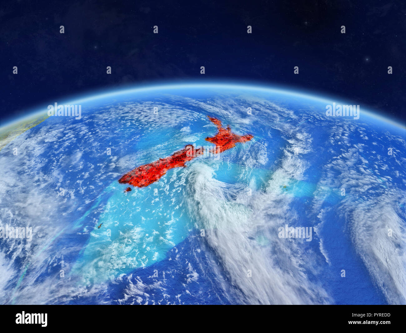 New Zealand on planet Earth with country borders and highly detailed ...
