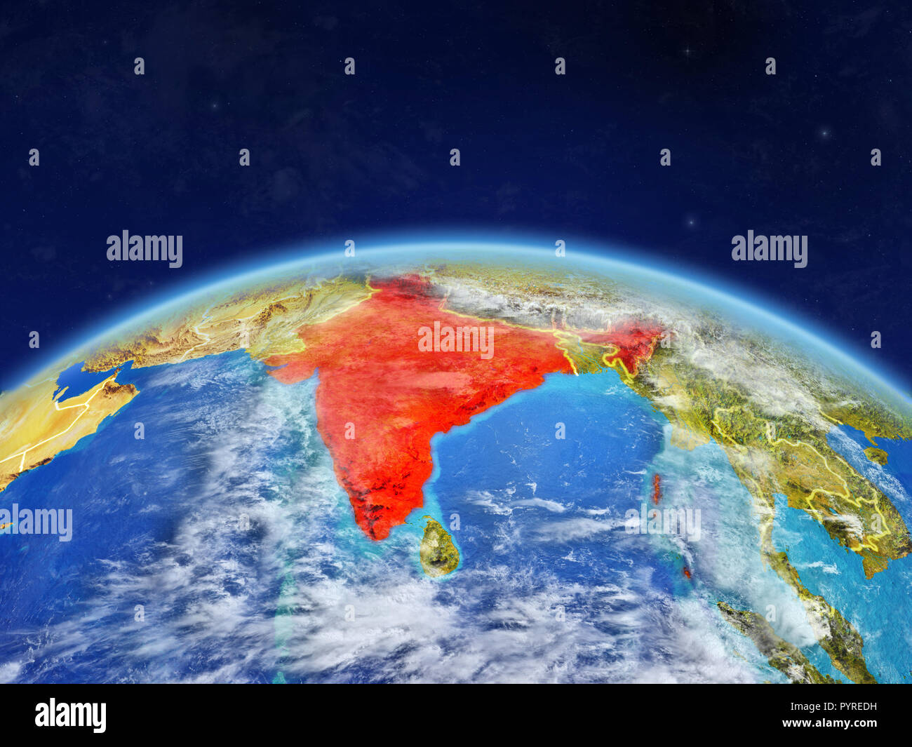 India on planet Earth with country borders and highly detailed planet ...