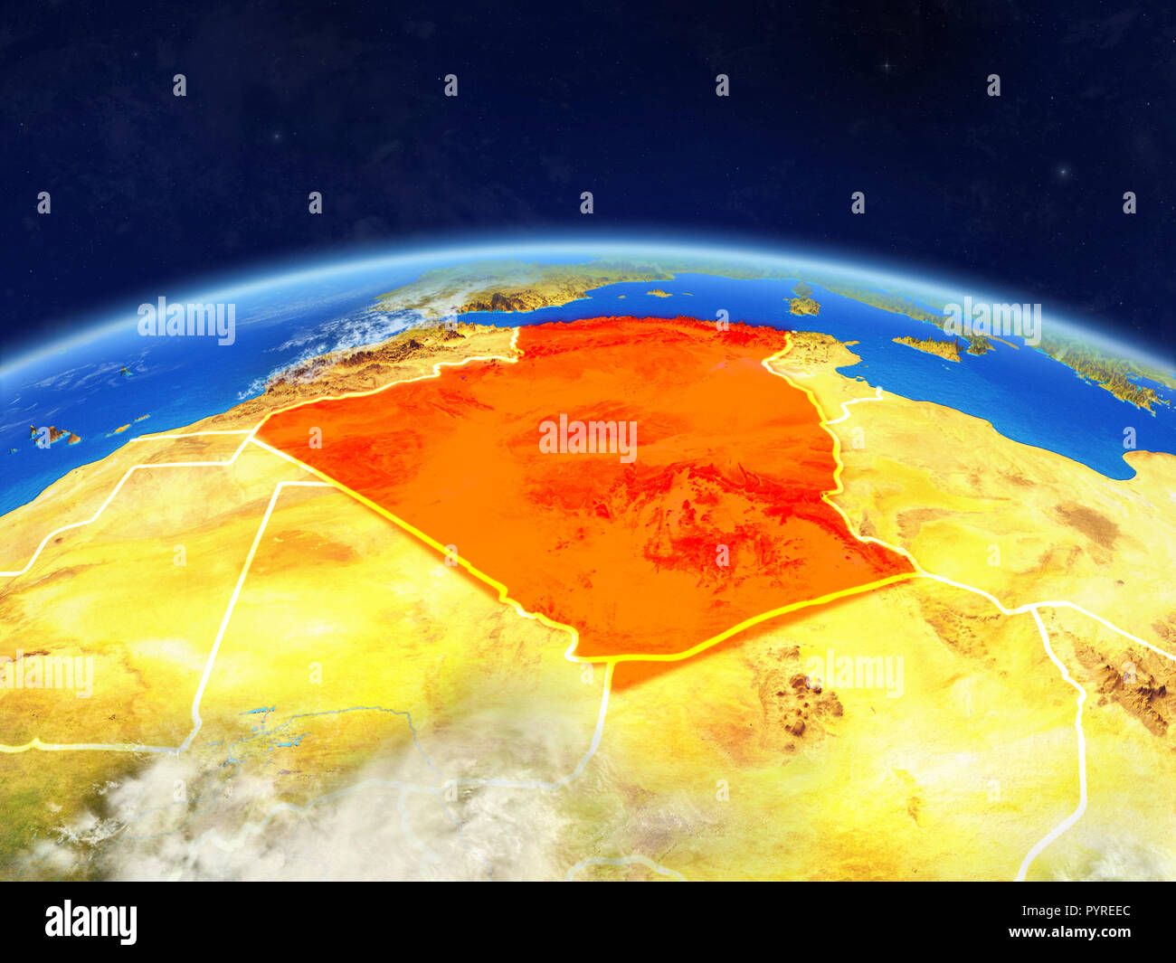 Algeria on planet Earth with country borders and highly detailed planet ...