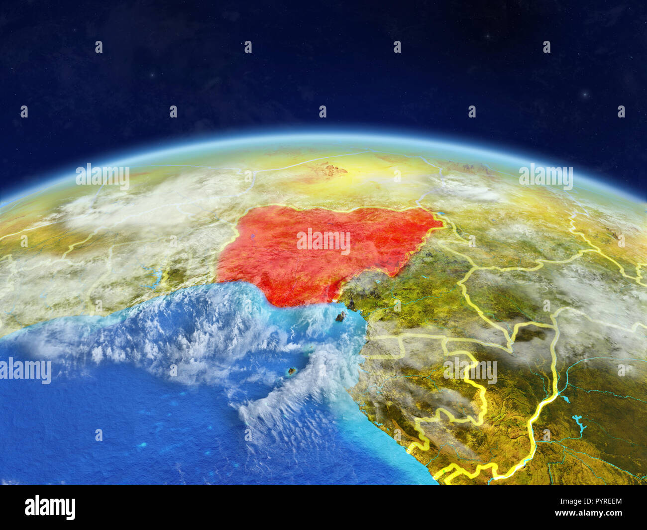 Nigeria on planet Earth with country borders and highly detailed planet ...