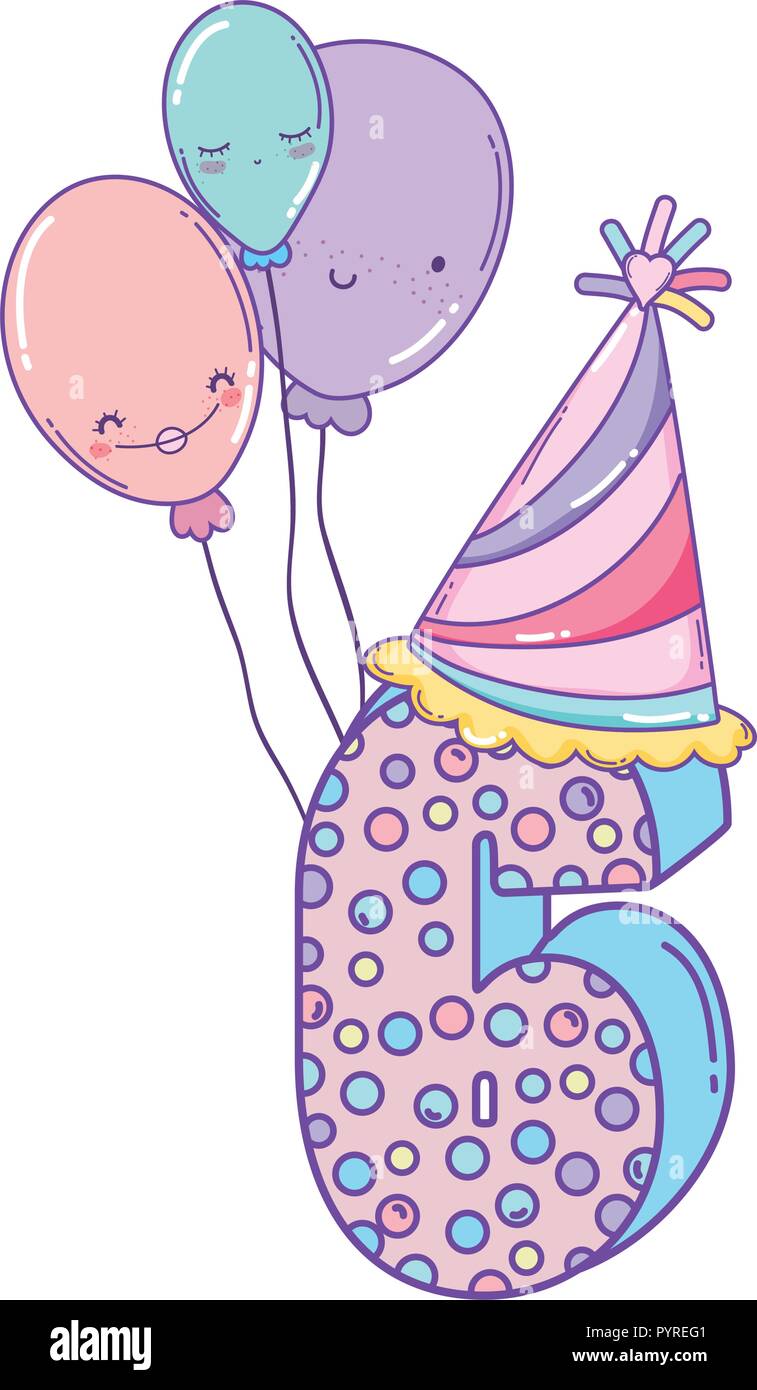 Birthday number six with balloons and hat Stock Vector Image & Art - Alamy