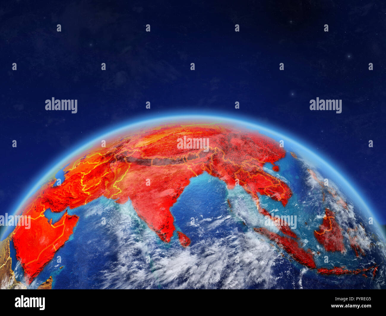 Asia on planet Earth with country borders and highly detailed planet ...