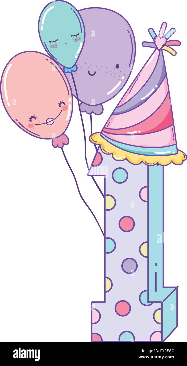 Birthday number one with balloons and hat Stock Vector Image & Art - Alamy