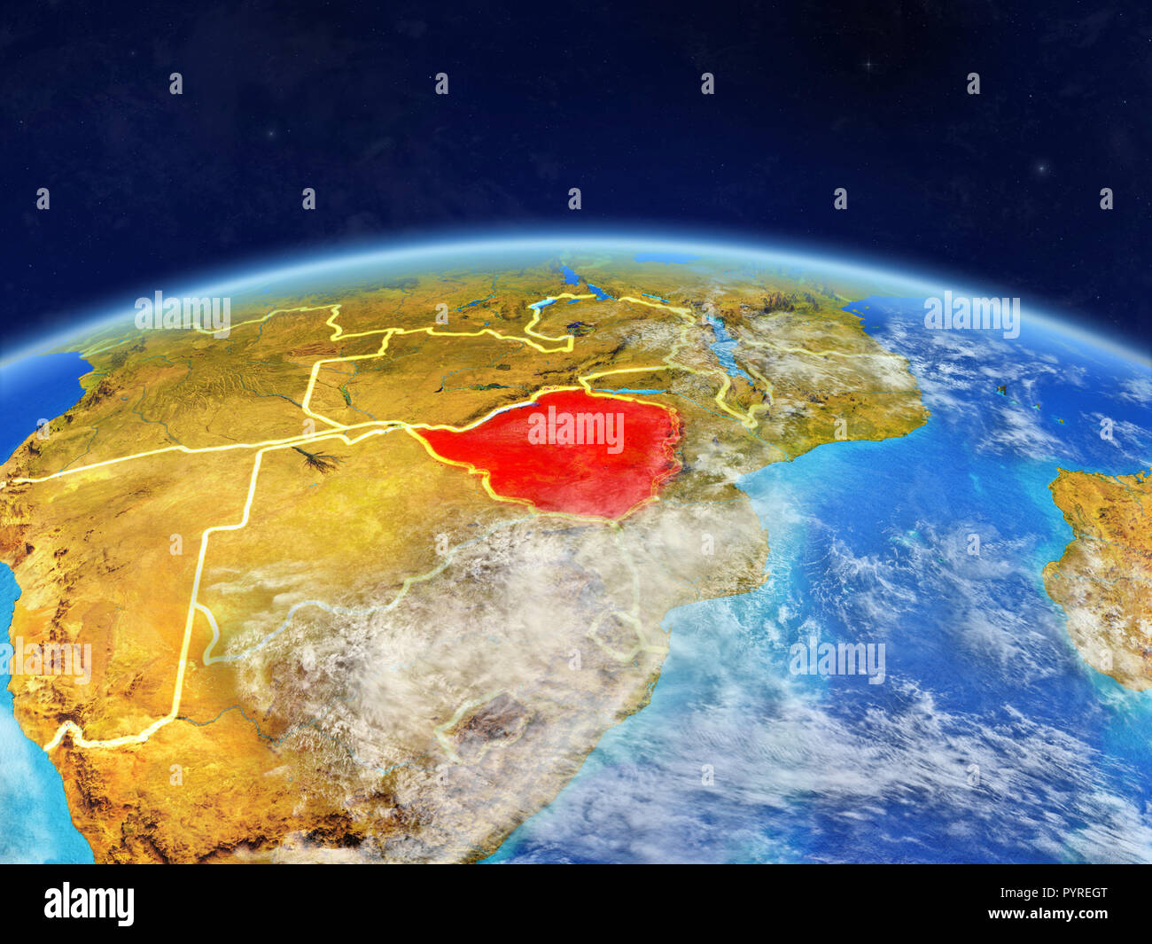 Zimbabwe on planet Earth with country borders and highly detailed ...