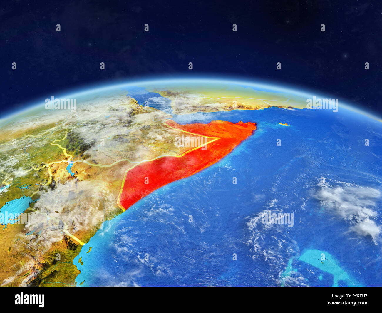 Somalia on planet Earth with country borders and highly detailed planet ...