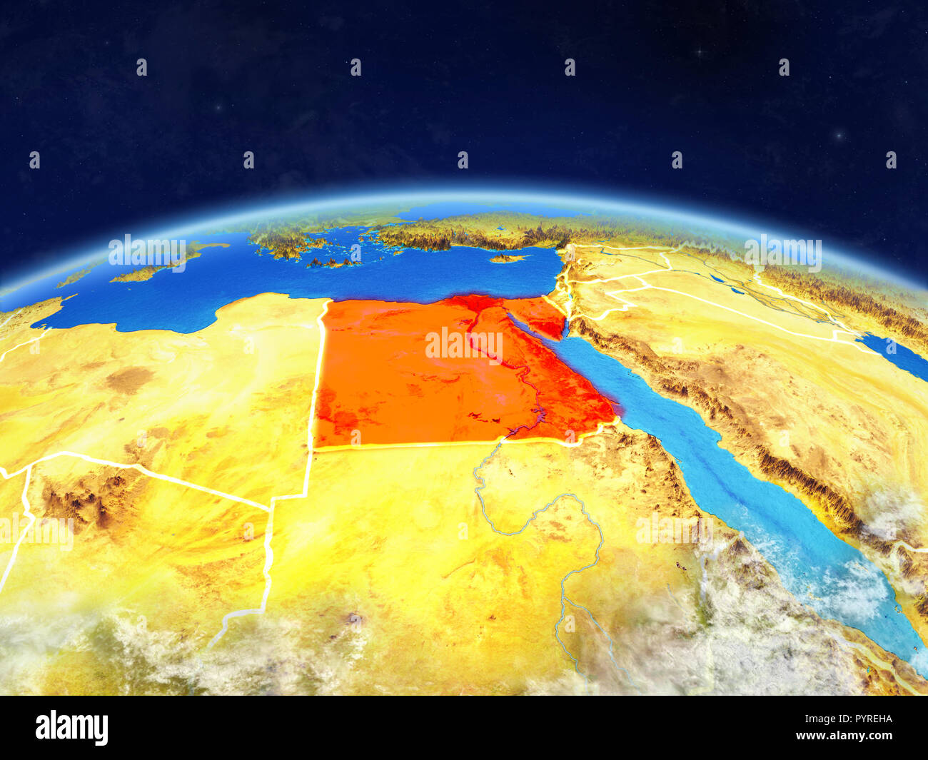 Egypt on planet Earth with country borders and highly detailed planet ...