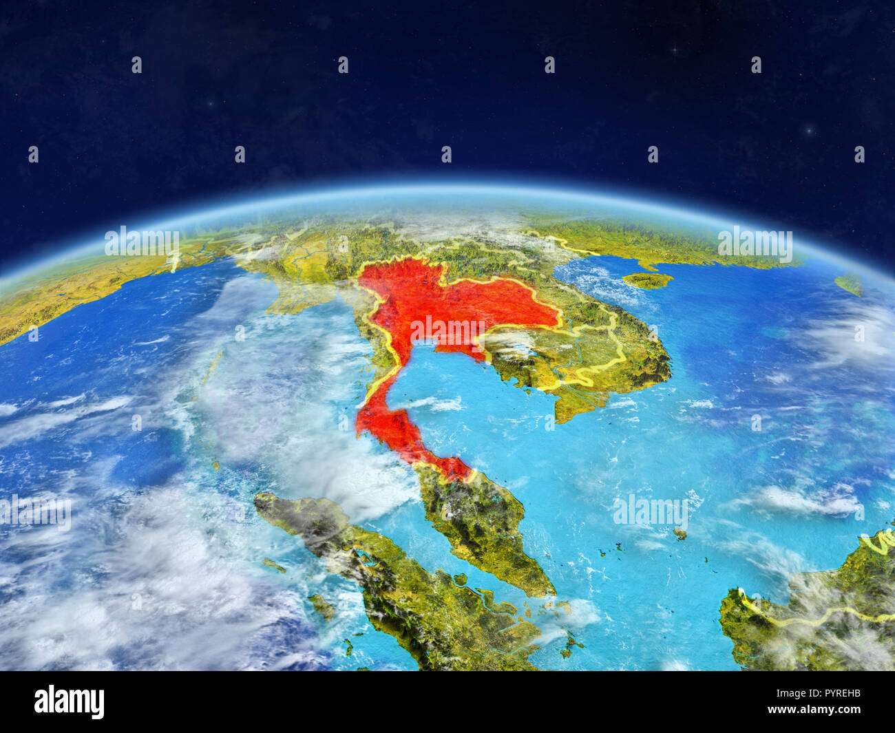 Thailand on planet Earth with country borders and highly detailed ...