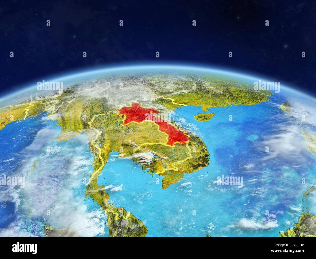 Laos on planet Earth with country borders and highly detailed planet ...