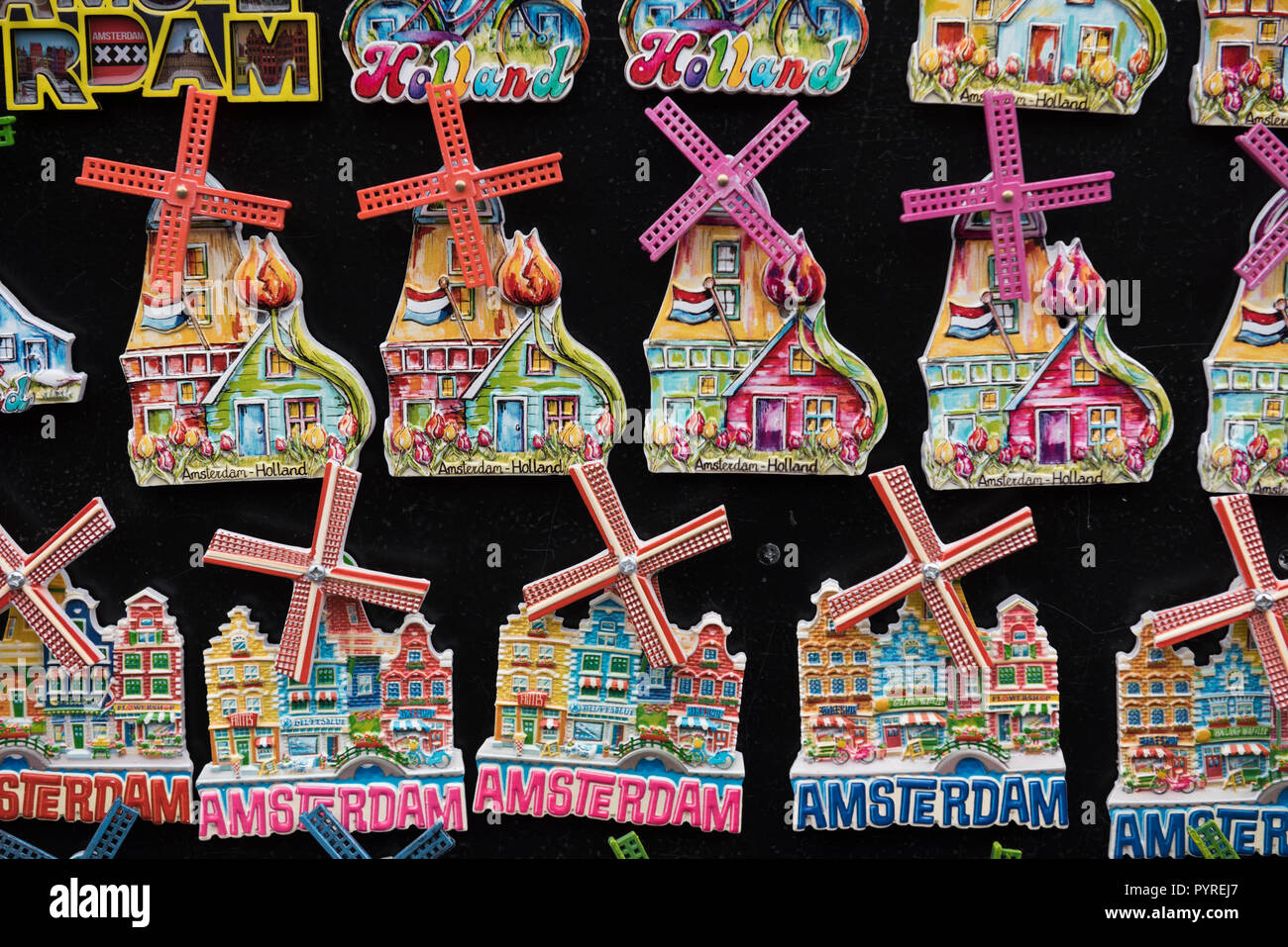 Netherlands, Amsterdam, Flower Market (Bloemenmarkt), fridge magnets ...