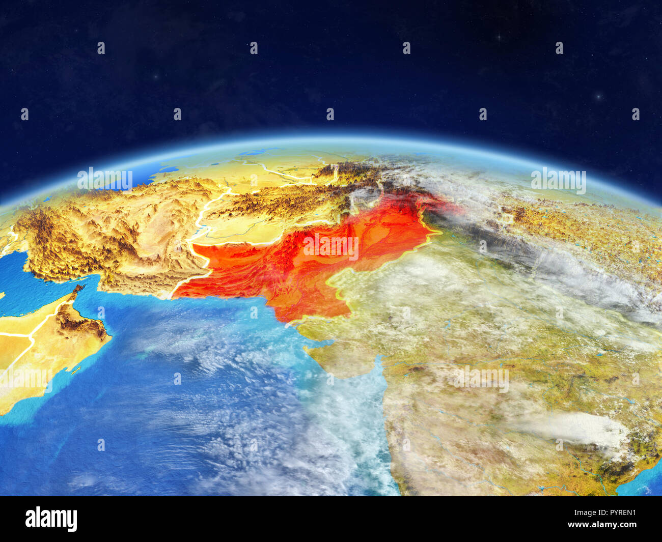 Pakistan on planet Earth with country borders and highly detailed ...
