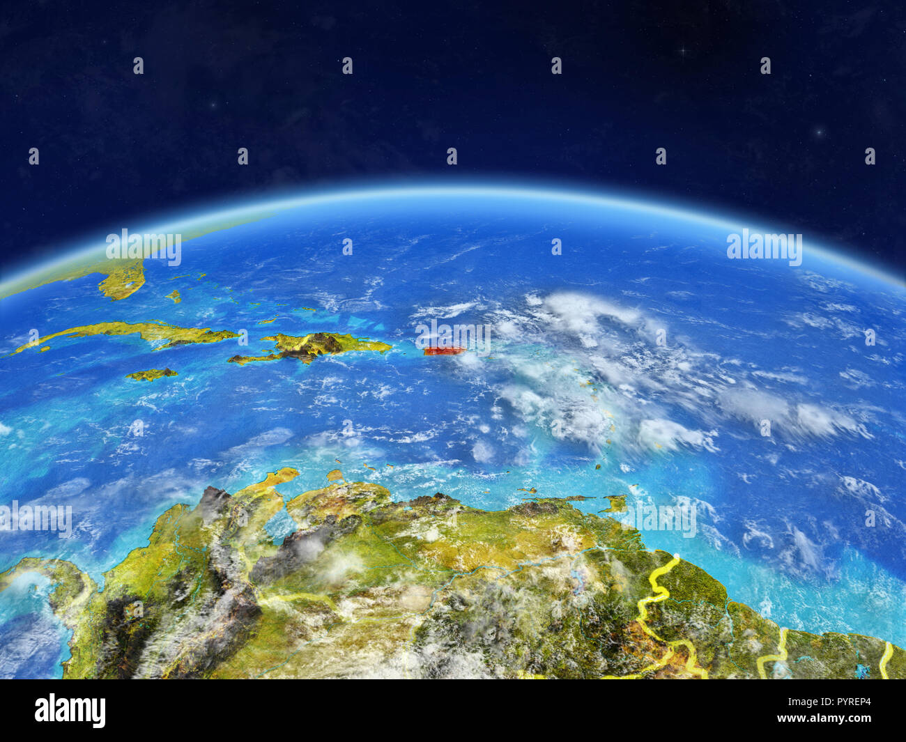 Puerto Rico on planet Earth with country borders and highly detailed ...