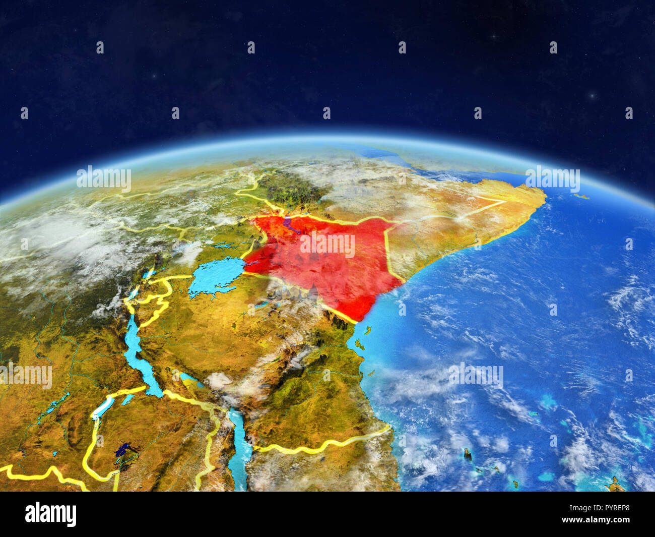 Kenya on planet Earth with country borders and highly detailed planet ...