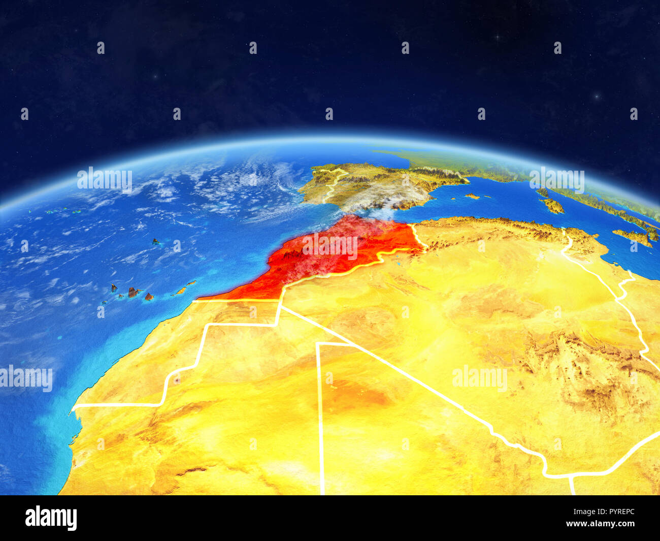 Morocco on planet Earth with country borders and highly detailed planet ...