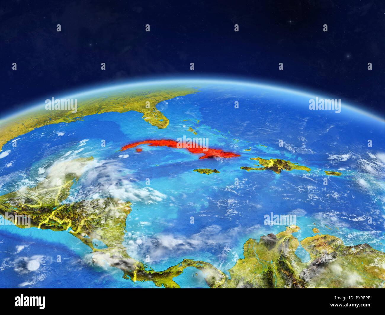 Cuba on planet Earth with country borders and highly detailed planet ...