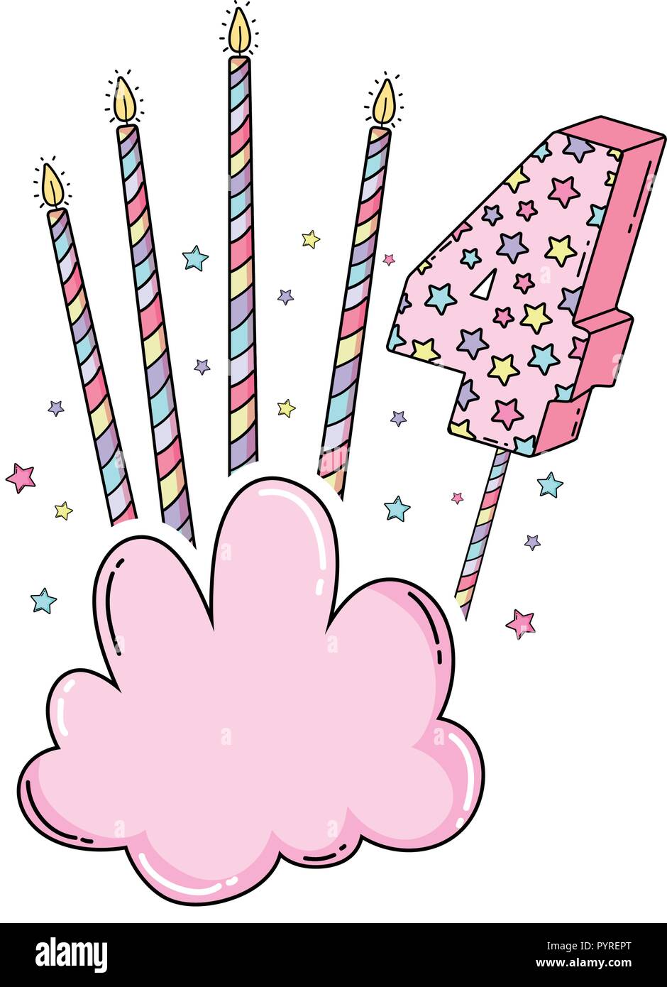 Birthday number four with clouds and candles Stock Vector Image & Art ...