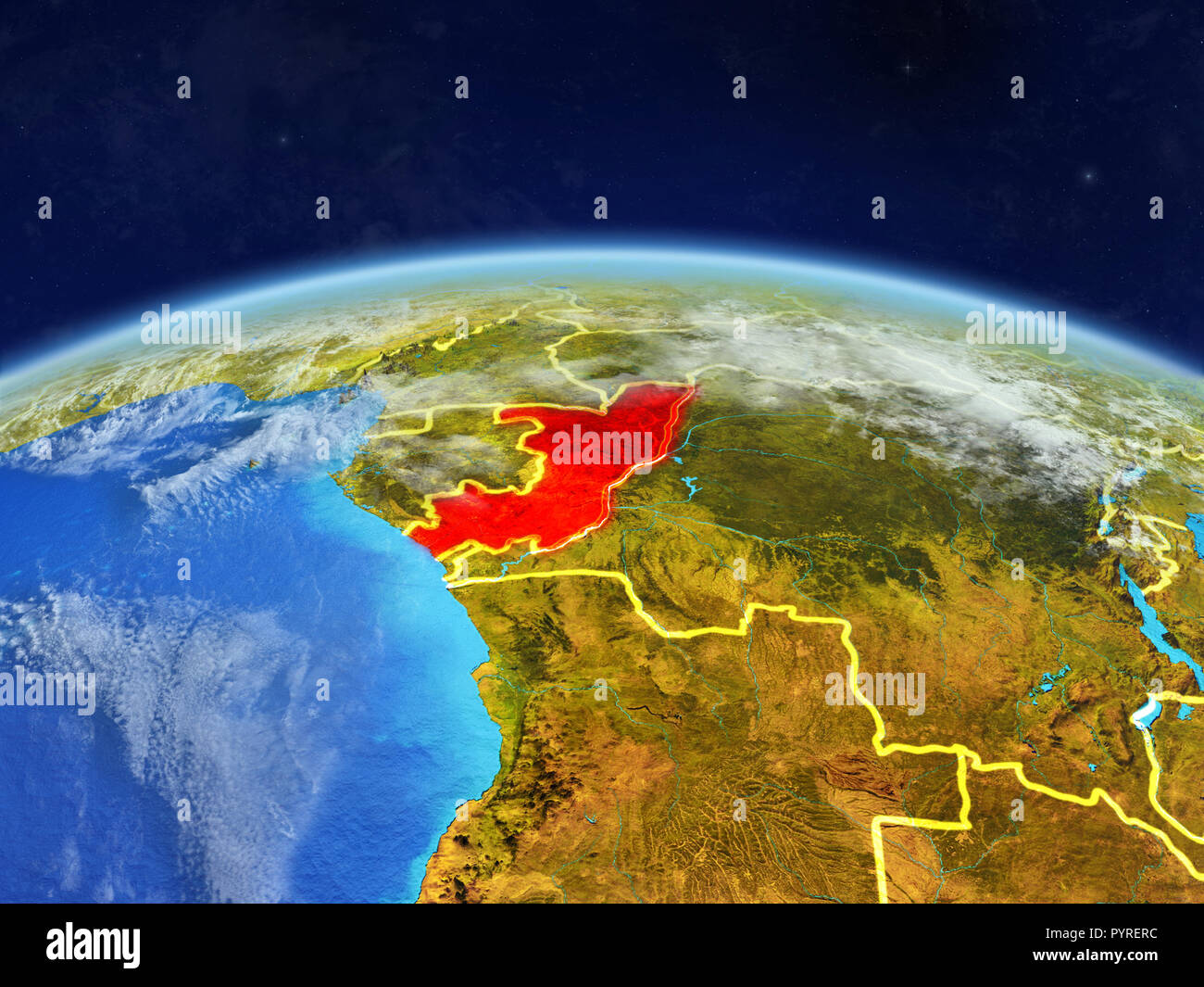 Congo on planet Earth with country borders and highly detailed planet ...
