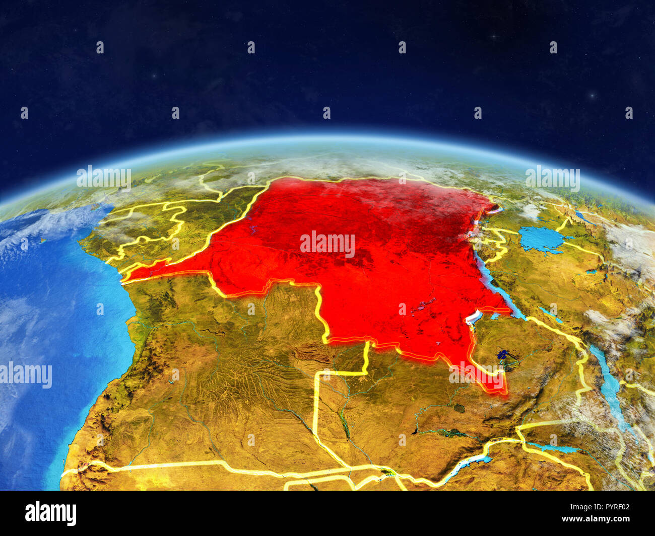 Dem Rep of Congo on planet Earth with country borders and highly ...