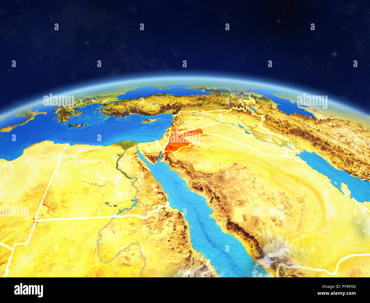 Jordan on planet Earth with country borders and highly detailed planet ...