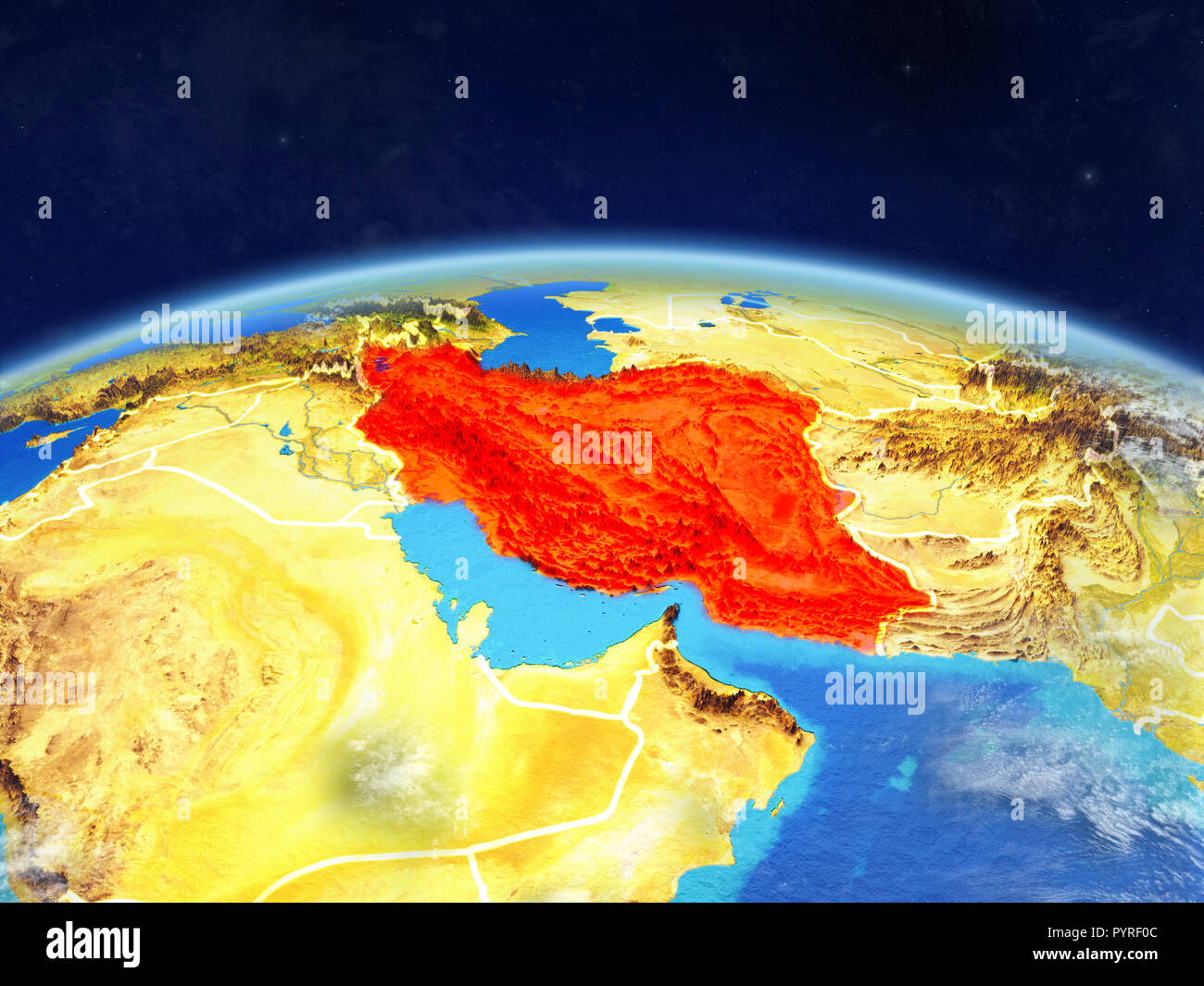 Iran on planet Earth with country borders and highly detailed planet ...