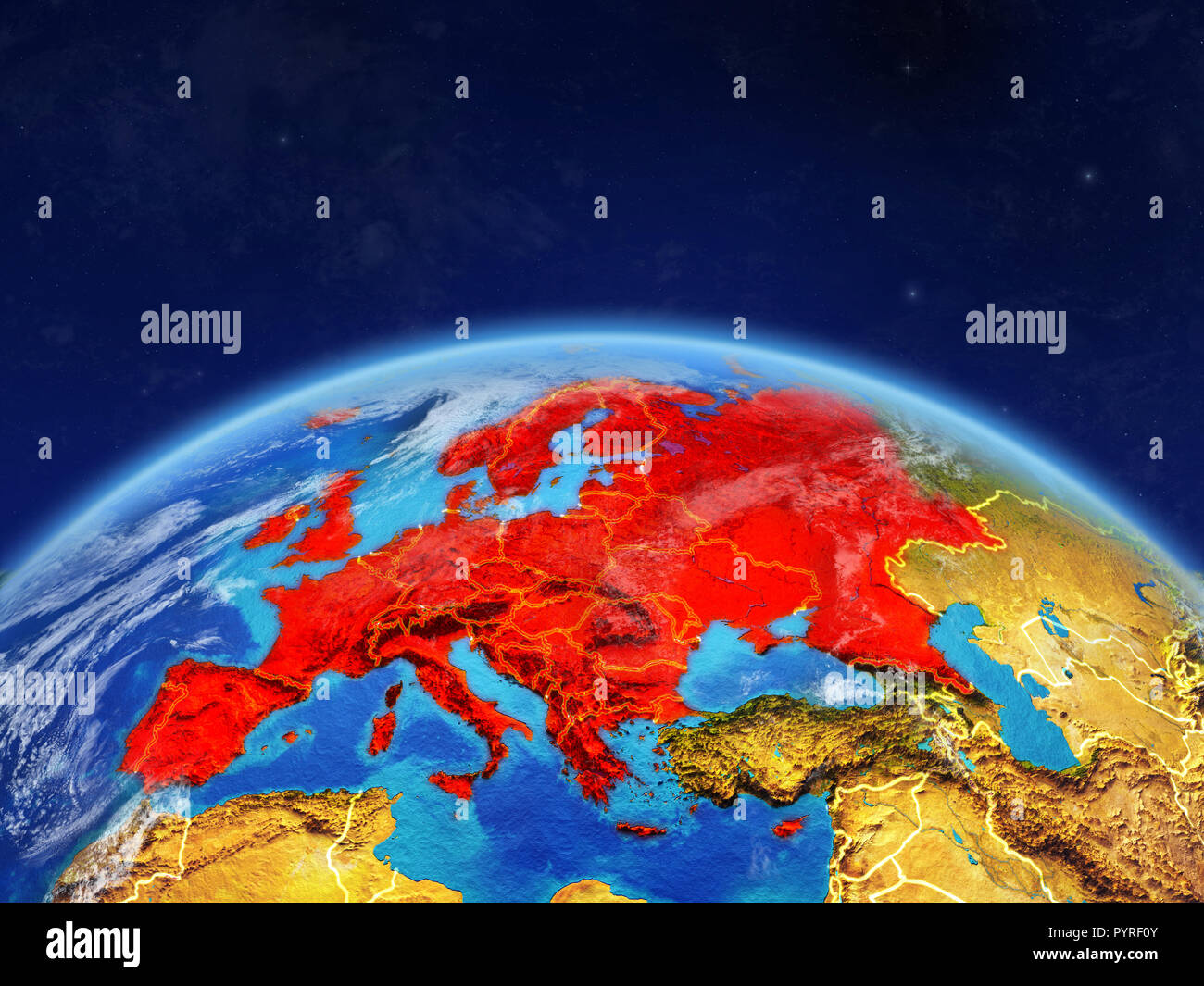 Europe on planet Earth with country borders and highly detailed planet ...