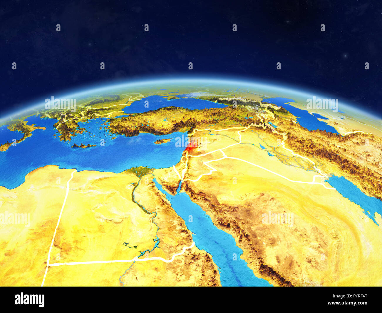 Lebanon on planet Earth with country borders and highly detailed planet ...