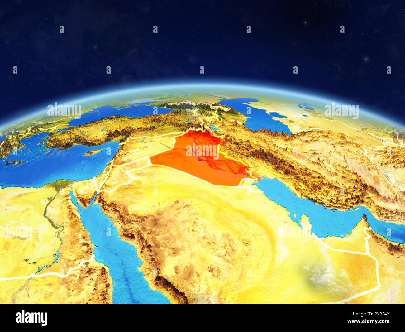 Iraq on planet Earth with country borders and highly detailed planet ...