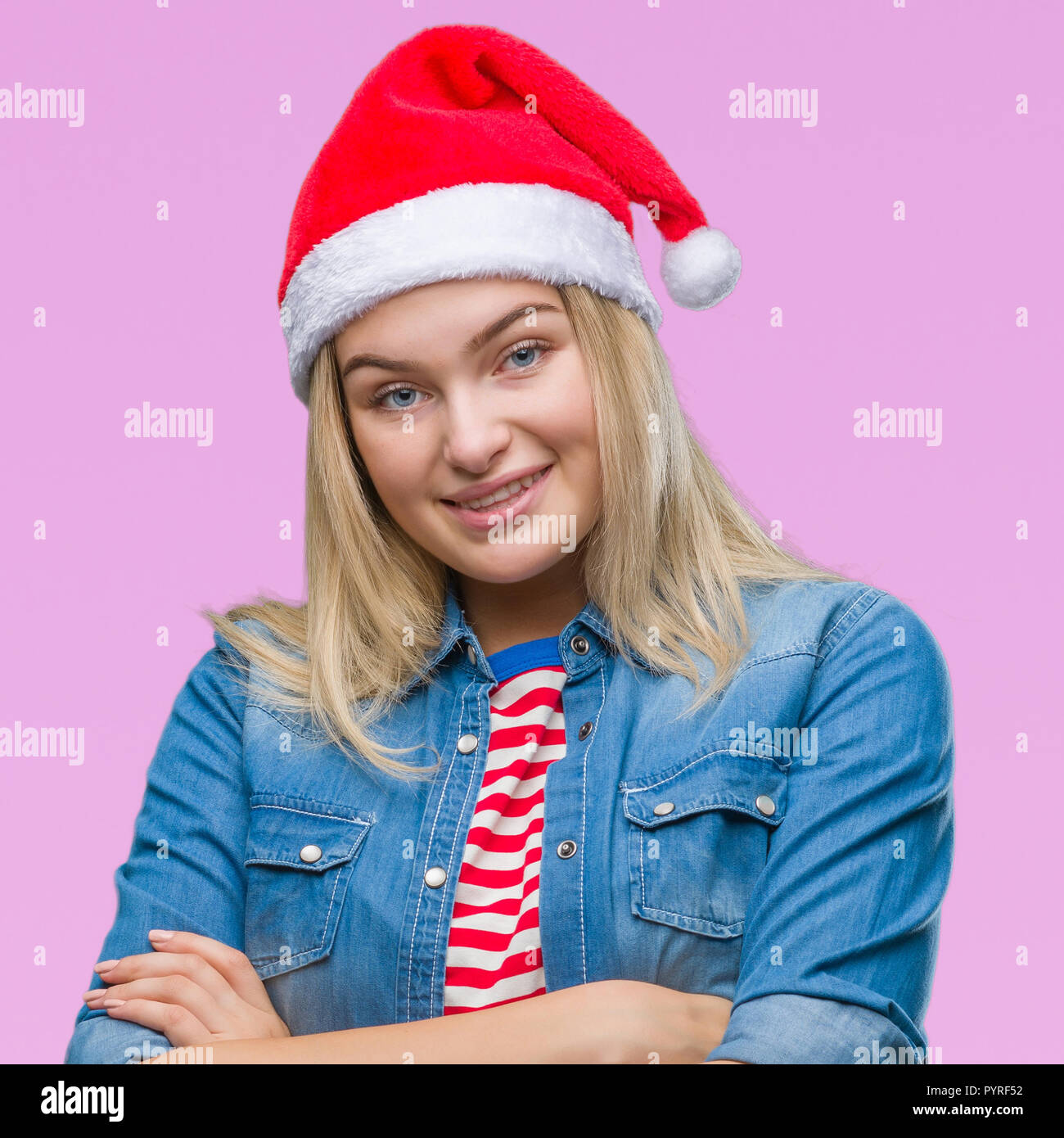 Young Caucasian Woman Wearing Christmas Hat Over Isolated Background
