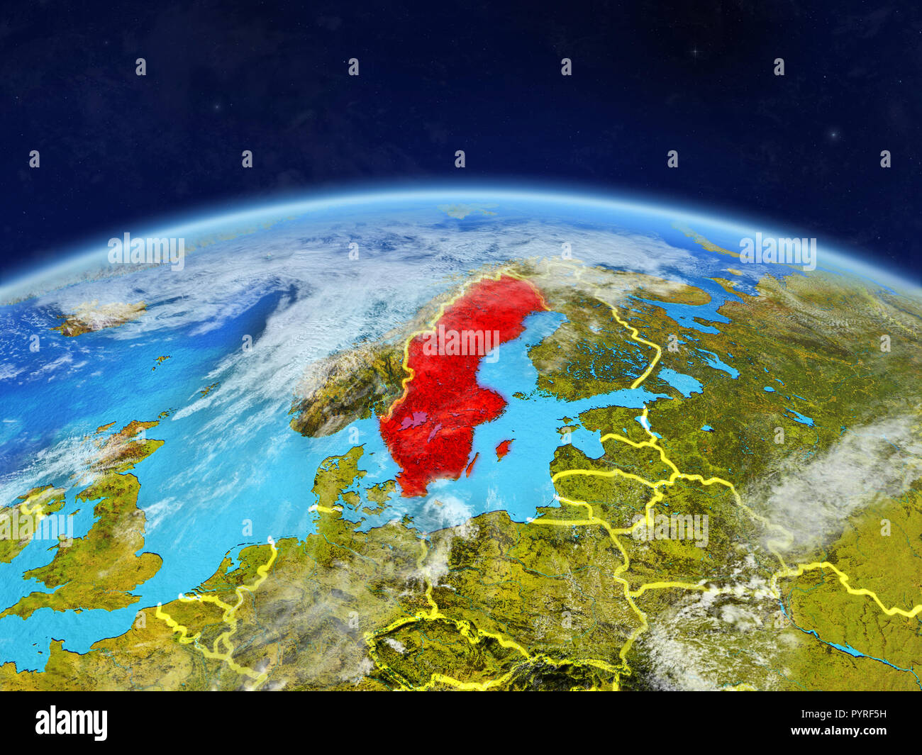 Sweden on planet Earth with country borders and highly detailed planet ...
