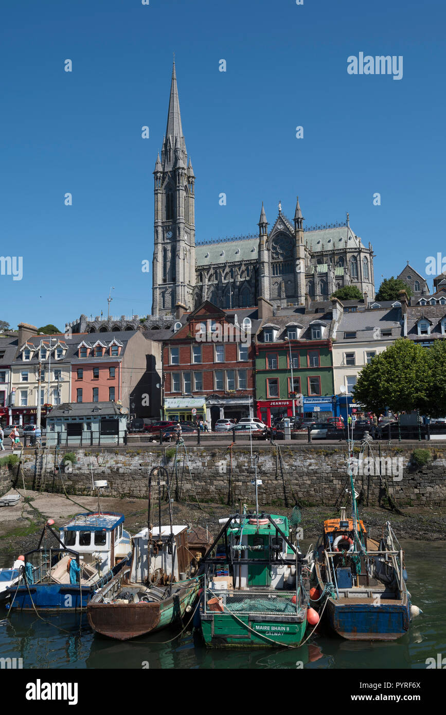 Cobh town and waterfront, County Cork, Ireland. St Colman's Cathedral ...