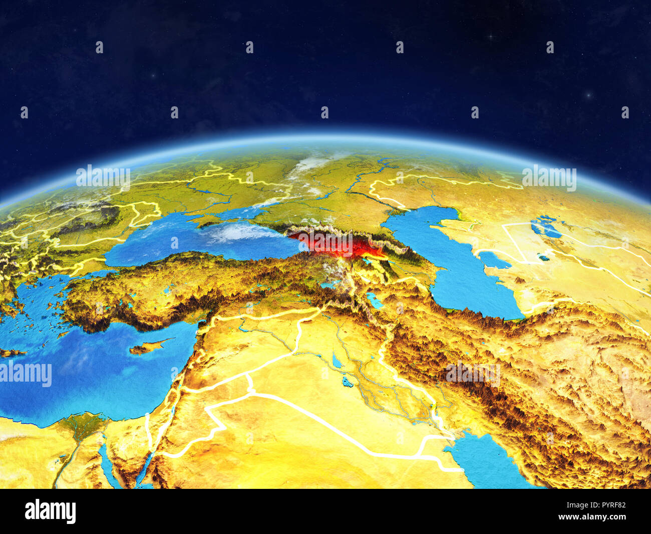 Georgia on planet Earth with country borders and highly detailed planet ...