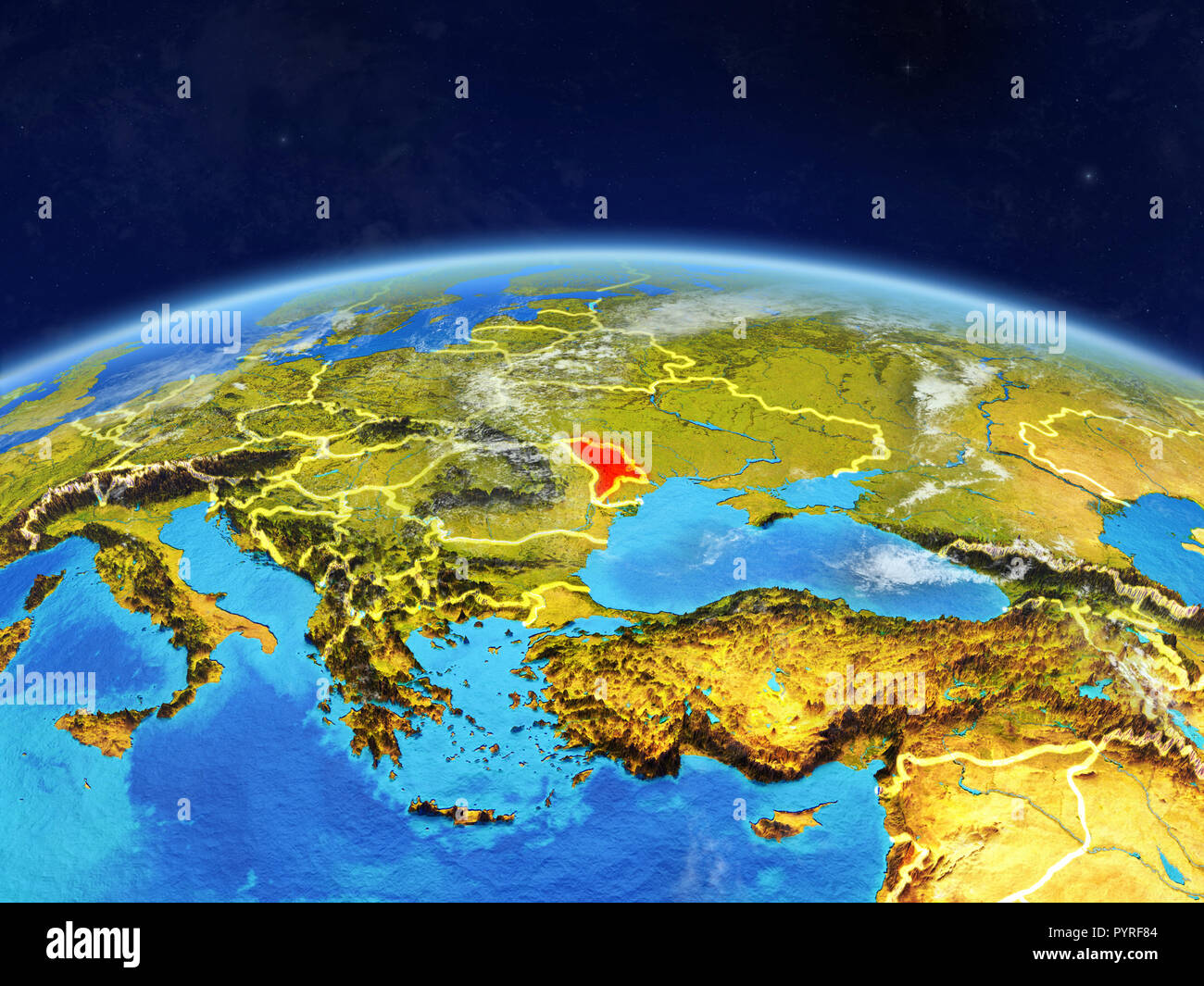 Moldova on planet Earth with country borders and highly detailed planet ...