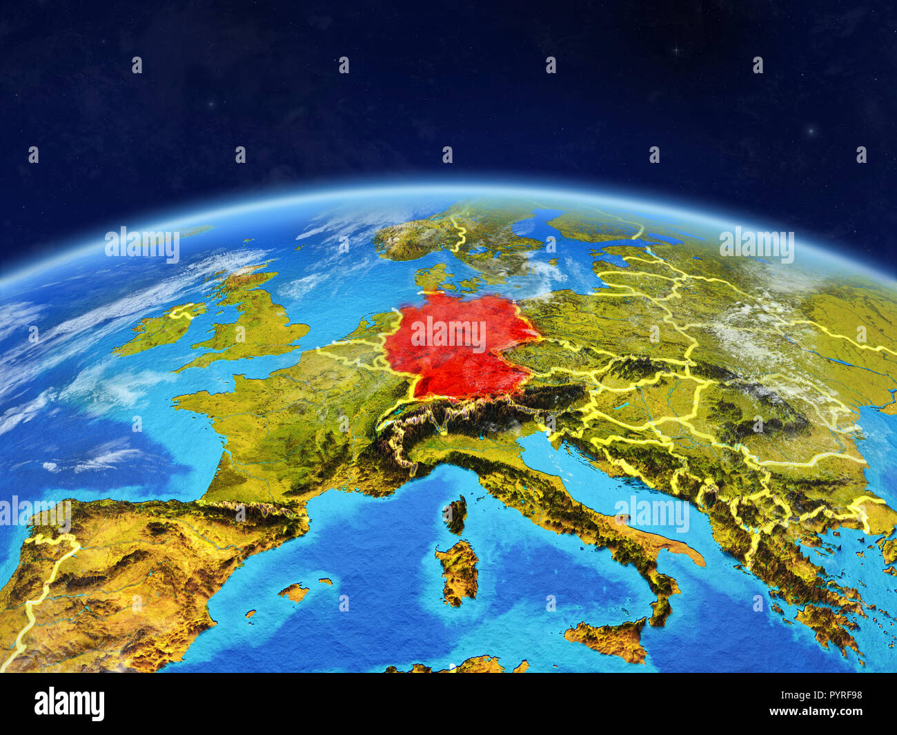 Germany on planet Earth with country borders and highly detailed planet ...