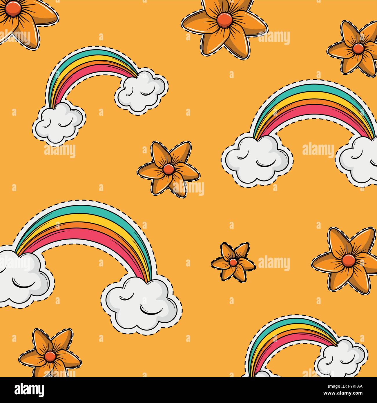 Flowers and rainbow pattern background cartoons vector illustration ...