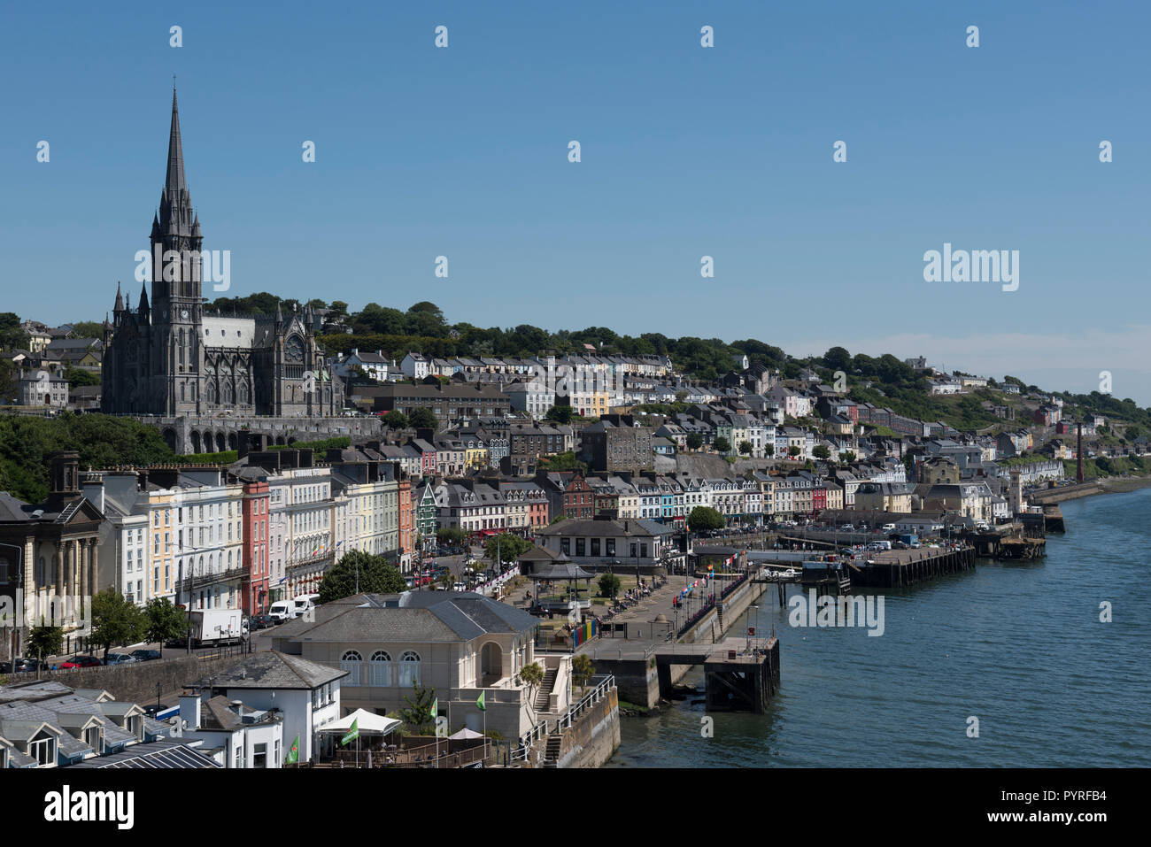 Cobh town and waterfront, County Cork, Ireland. St Colman's Cathedral ...
