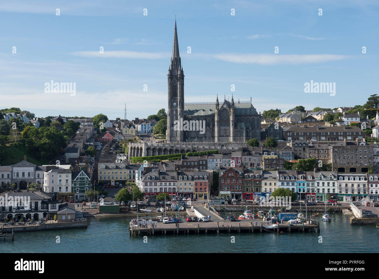 Cobh town and waterfront, County Cork, Ireland. St Colman's Cathedral ...