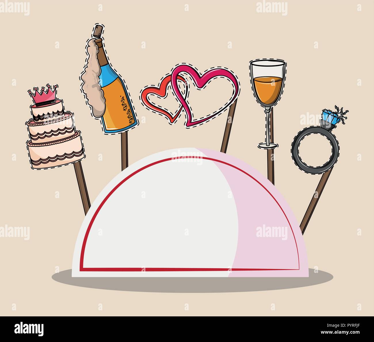 Party booth props cartoons with cut lines vector illustration graphic ...