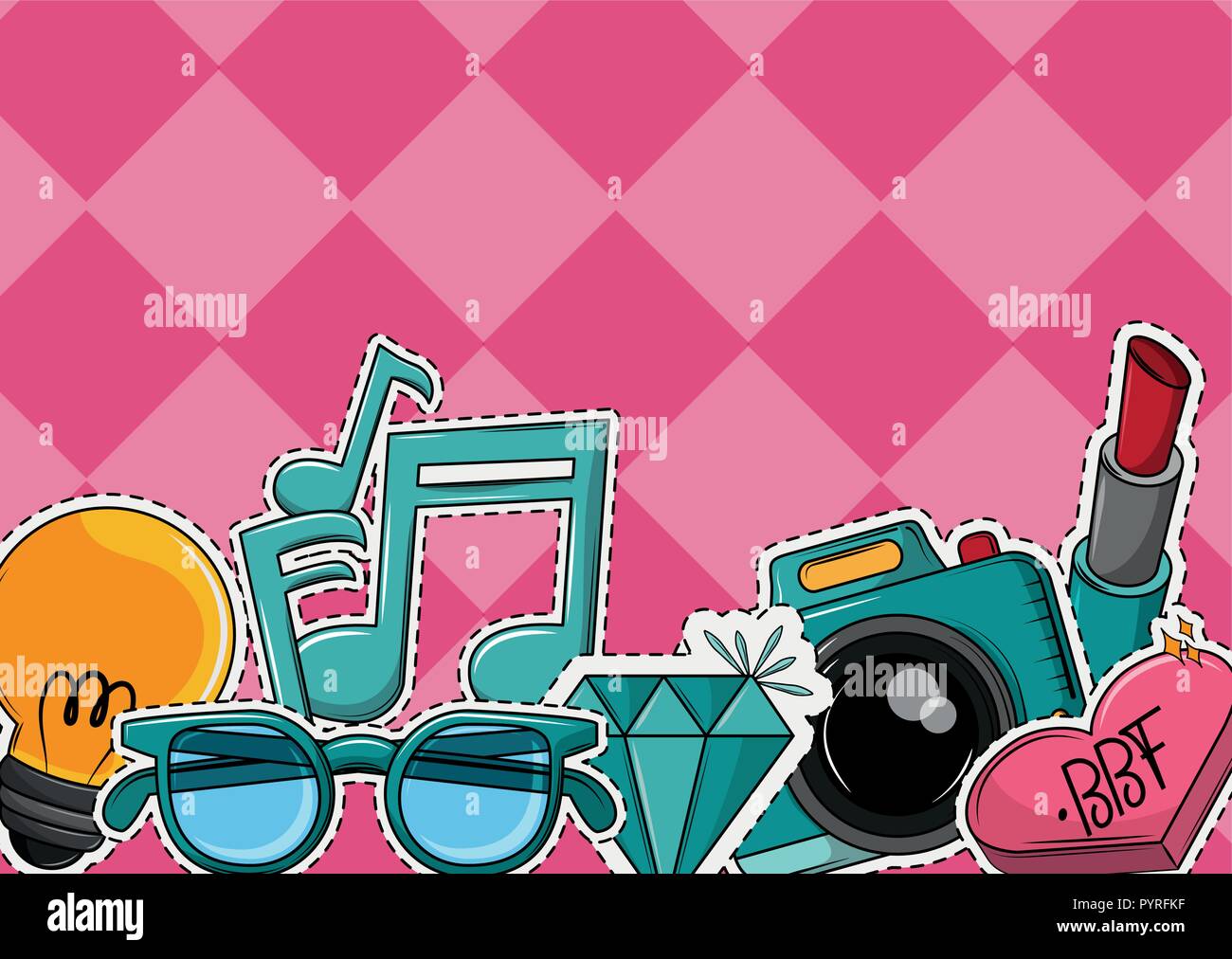 Fashion booth props cartoons with cut lines vector illustration graphic ...