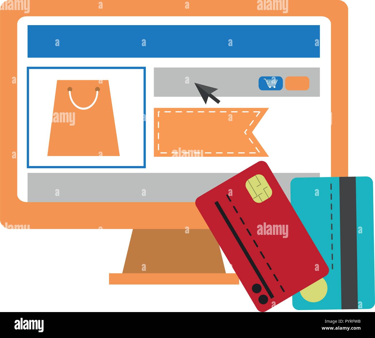 Online shopping from computer with credit cards vector illustration ...
