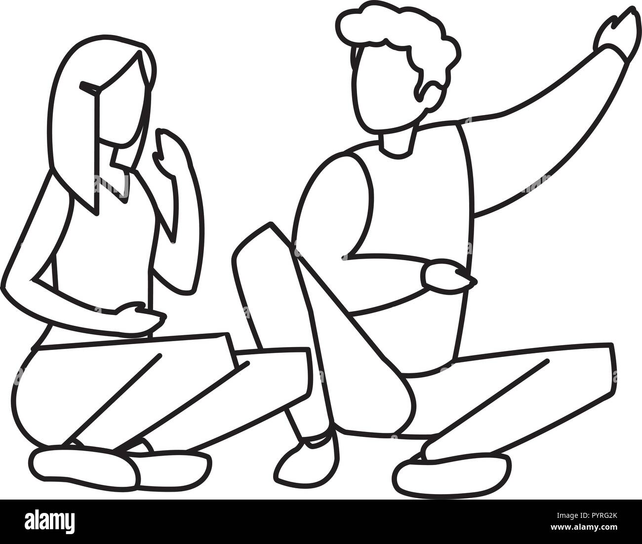 young couple sitting in the floor vector illustration design Stock ...