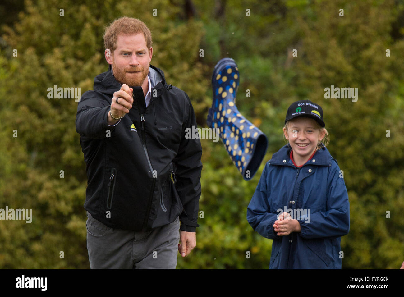 The Duke of Sussex takes part in a welly wanging contest following a ...