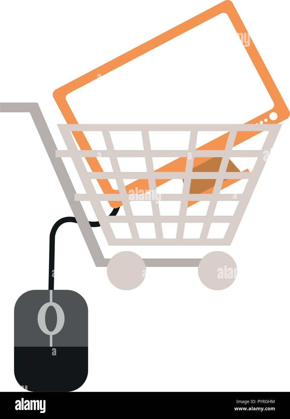 Online shopping cart and computer with mouse vector illustration ...