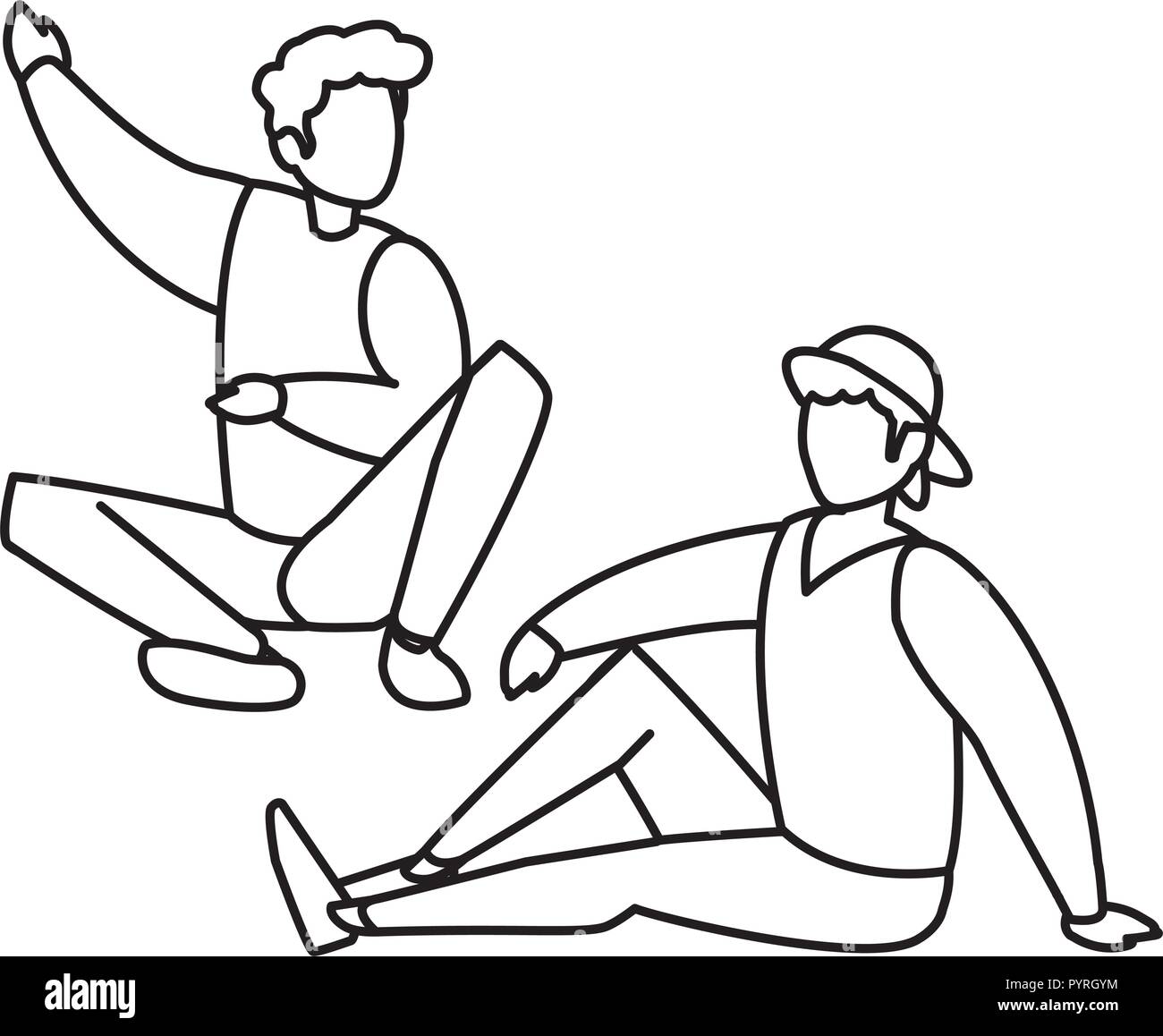 young men sitting in the floor vector illustration design Stock Vector ...