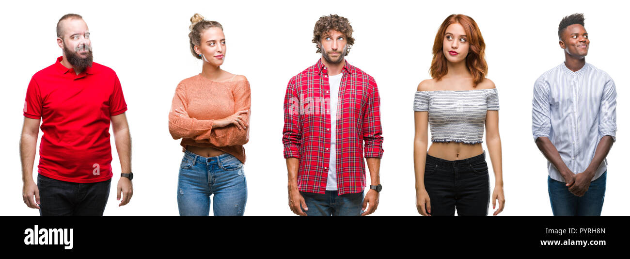 Collage of group of young people over colorful isolated background ...
