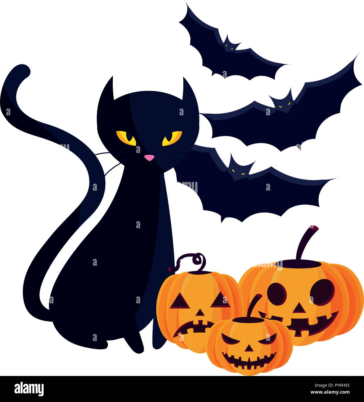 halloween black cat with pumpkin character vector illustration design ...
