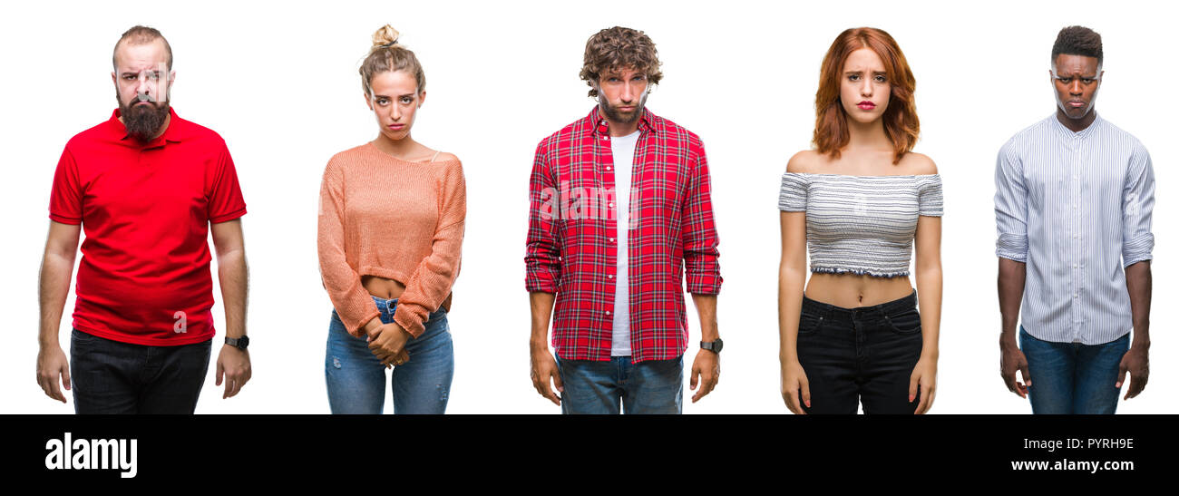 Collage of group of young people over colorful isolated background ...