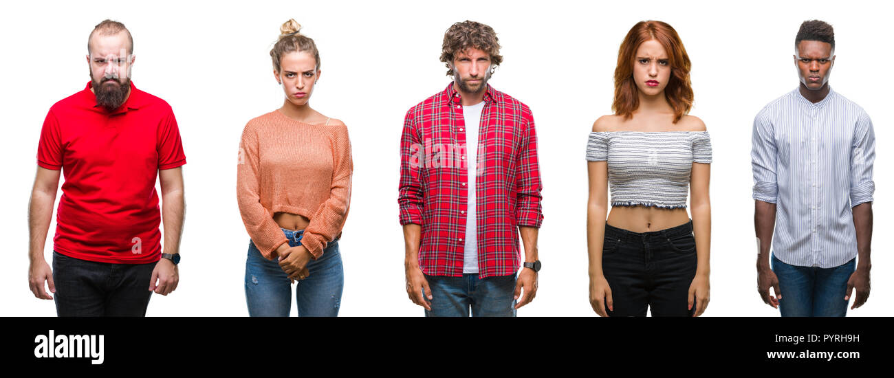 Collage of group of young people over colorful isolated background ...