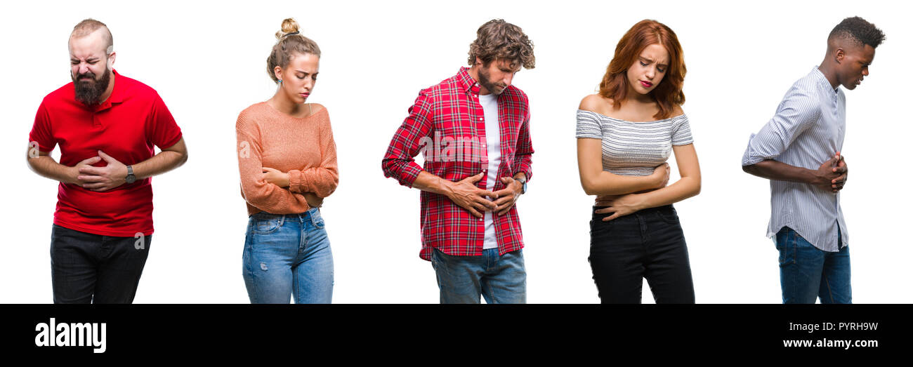 Collage of group of young people over colorful isolated background with ...