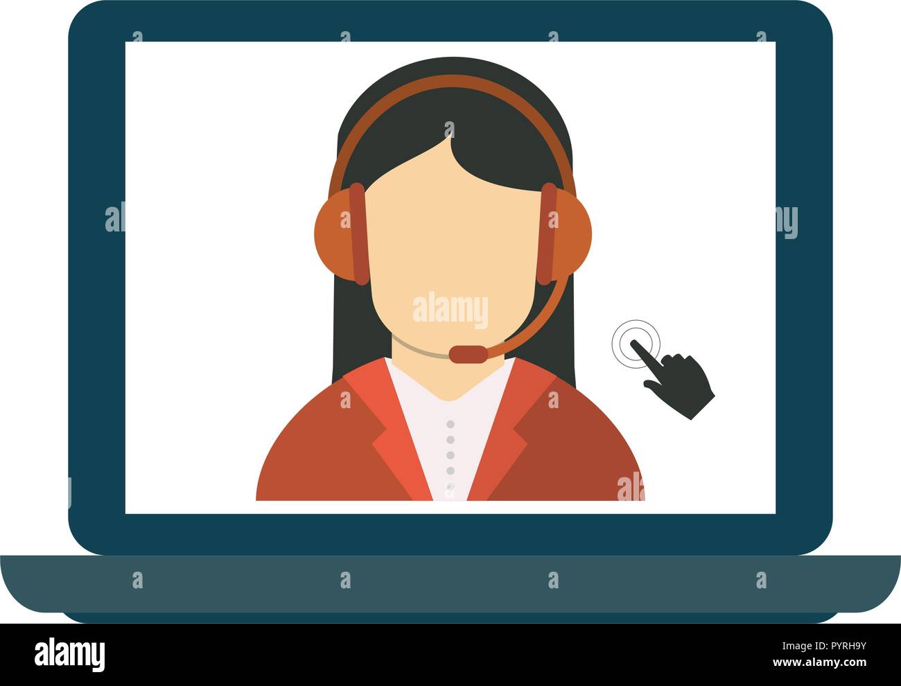 Call center woman with headset avatar on laptop vector illustration ...