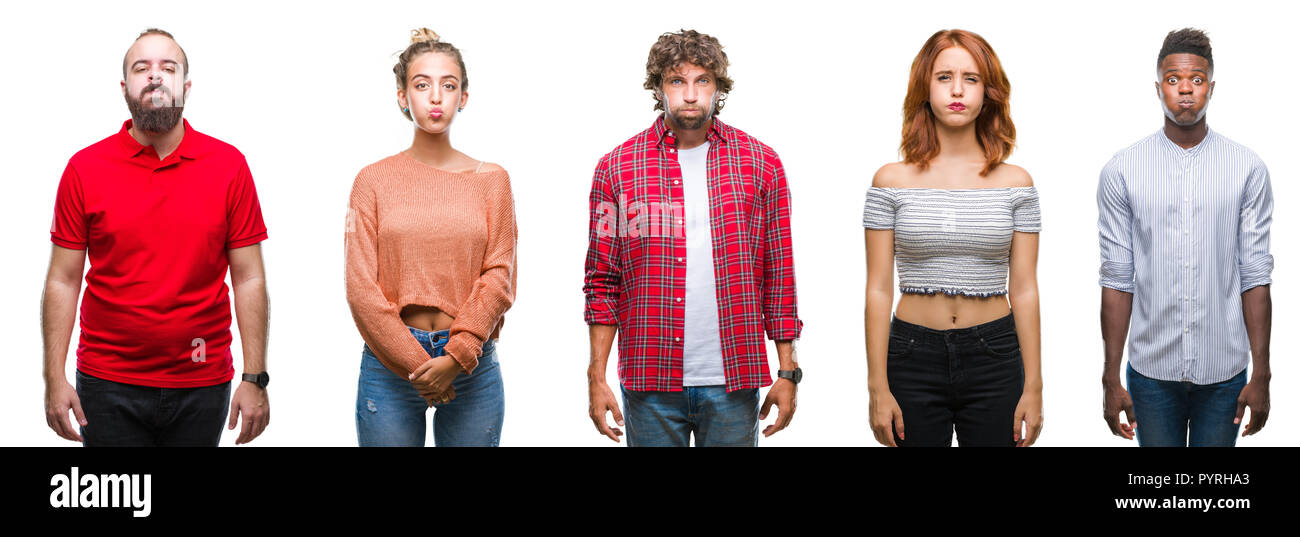 Collage of group of young people over colorful isolated background ...